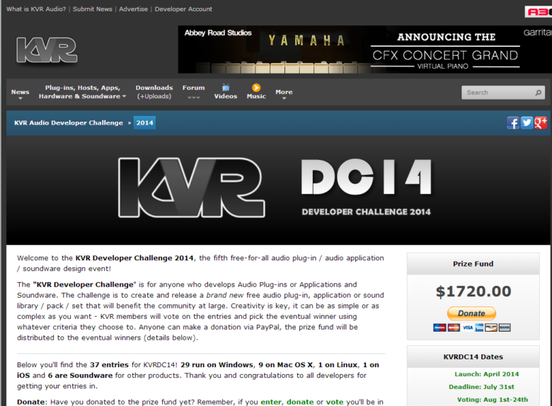 フリープラグインのコンテストKVR Developer Challenge 2014実施中 | DTMステーション